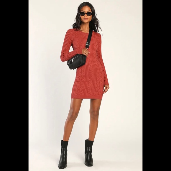 Lulus | Dresses | Nwt Lulus Snuggly Sensation Rust Red Cable Knit Bodycon Sweater Dress | Poshmark